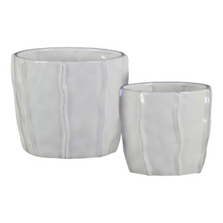 Ceramic Low Pots With Embedded Wave Design Body, 2-Piece Set ...