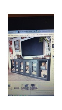 Pottery Barn black printers media with navy bryson rug