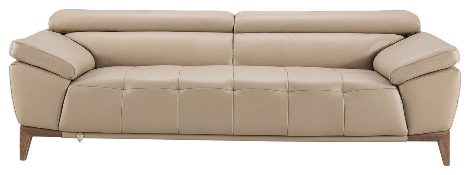 Benzara BM226826 Leather Sofa With Sloped Cushioned Arms and Wooden ...