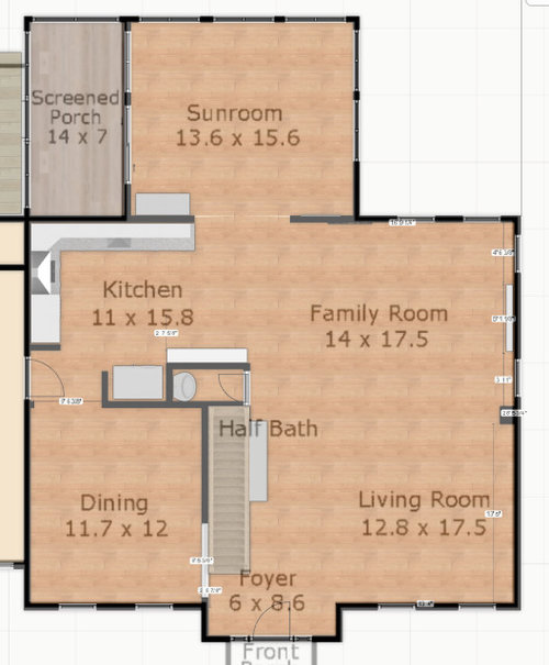 Furniture layout suggestions for 5 room open floorplan