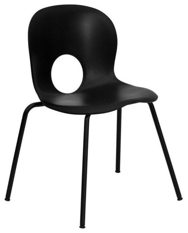 Bowery Hill Metal/Plastic Designer Cutout Back Stacking Chair in Black ...