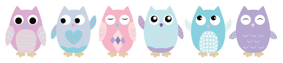 Owls Fabric Wall Decals, Set of 6, Pink, 10" Tall, 8 Inch - Wall Decals ...
