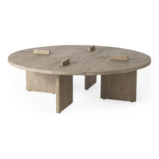 Cool Gray Brown Round Wooden Coffee Table - Transitional - Coffee ...