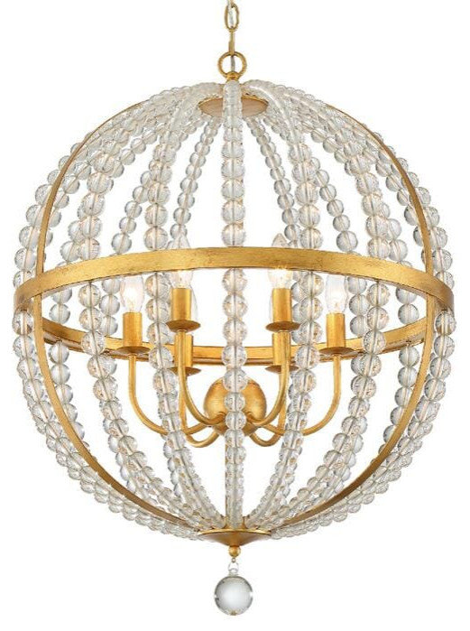Crystorama Roxy 6-Light Glass Bead Chandelier in Antique Gold, 22.000 ...