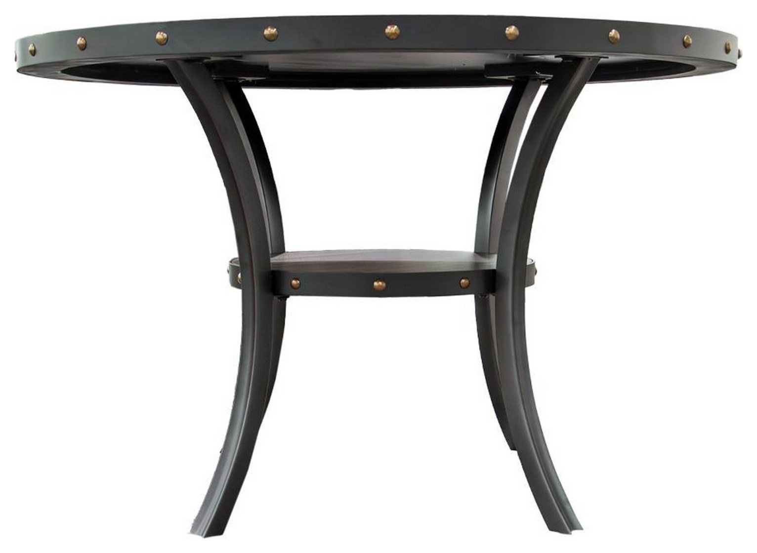 Sie 48 Inch Dining Table, Round Nailhead Trim Top with Shelf, Black ...