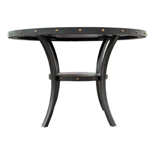 Sie 48 Inch Dining Table, Round Nailhead Trim Top with Shelf, Black ...