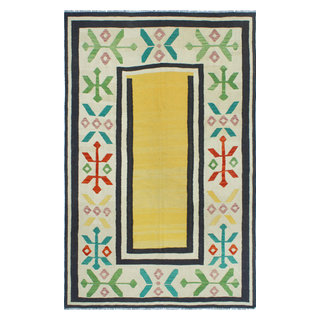 Modern Flatweave Everette Gold/Ivory Rug, 6'4x9'9, 6'4x9'9 ...