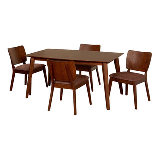 Dark Walnut Dining Set with Upholstered Chairs and Wood Grain Tabletop ...