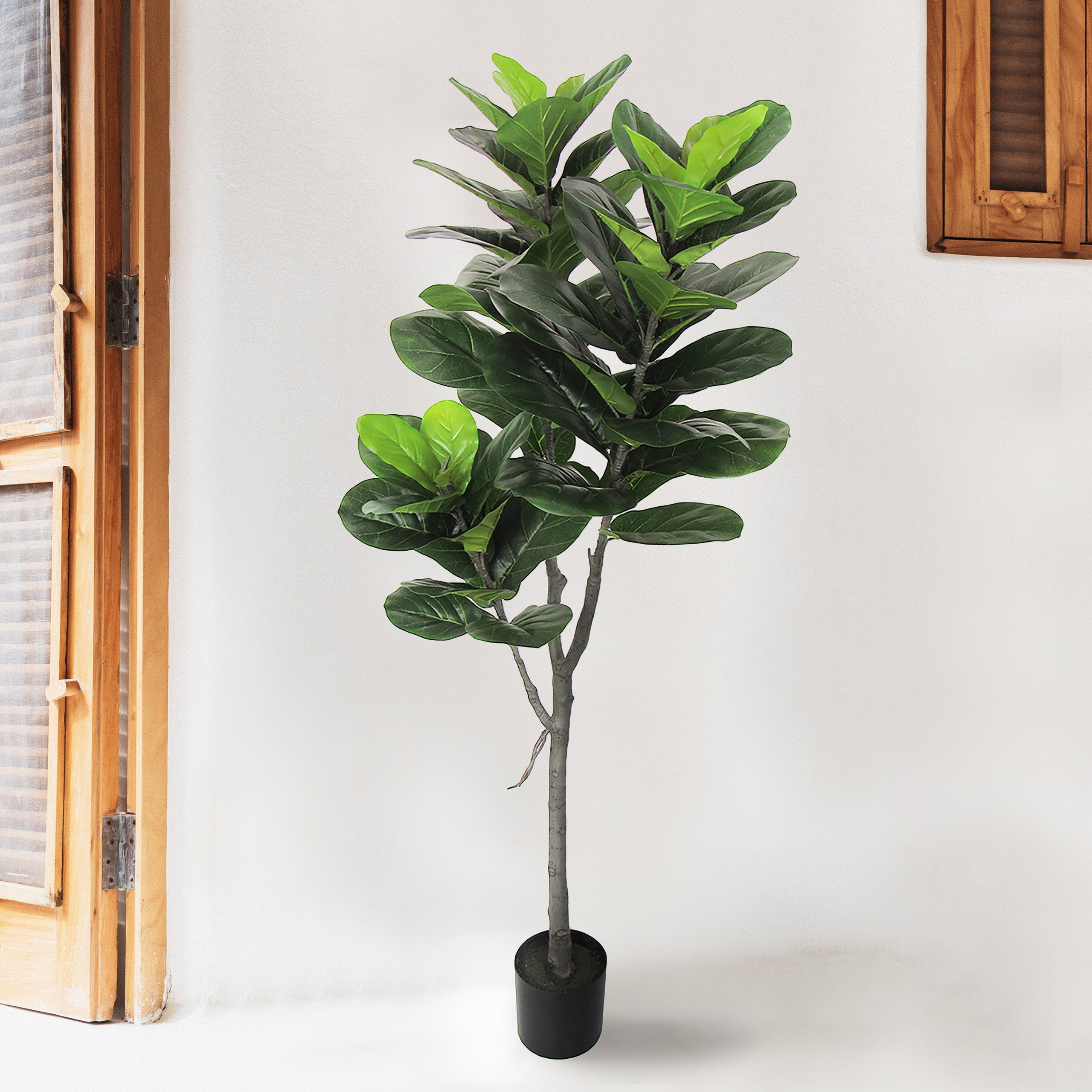 5' Deluxe Real Touch Artificial Fiddle Leaf Fig Tree Plant, Black Pot ...