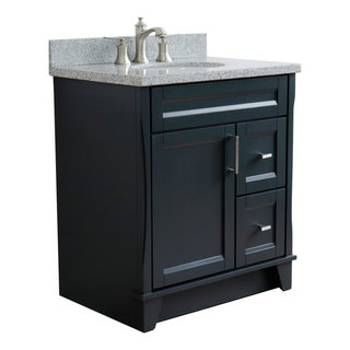 31" Single Sink Vanity, Dark Gray Finish With Gray Granite With Oval ...