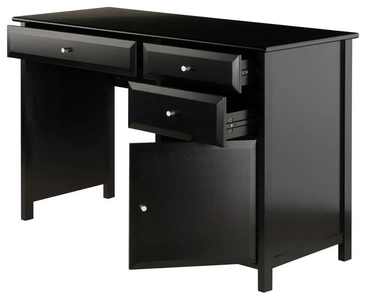 Transitional Desk, 3 Drawers & Single Door Cabinet With Beveled Accent ...