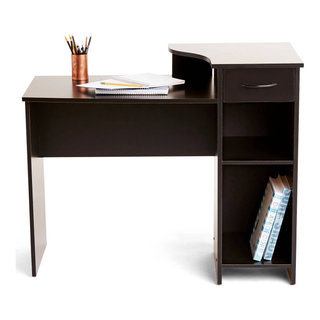 Modern Desk, Rectangular Top With Raised Shelf & Storage Drawers ...