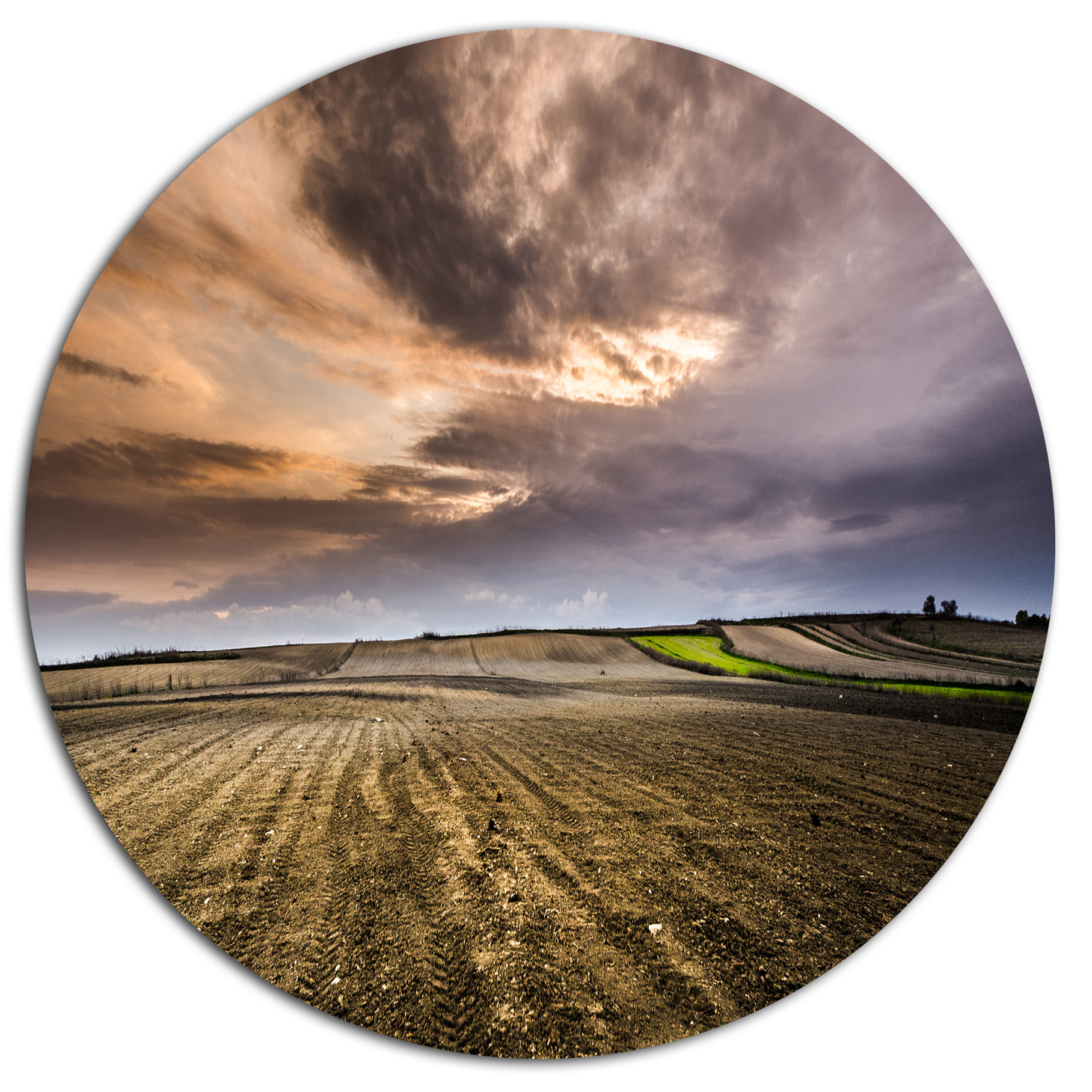Field Waiting for Cultivation, Landscape Round Metal Wall Art, Disc of ...