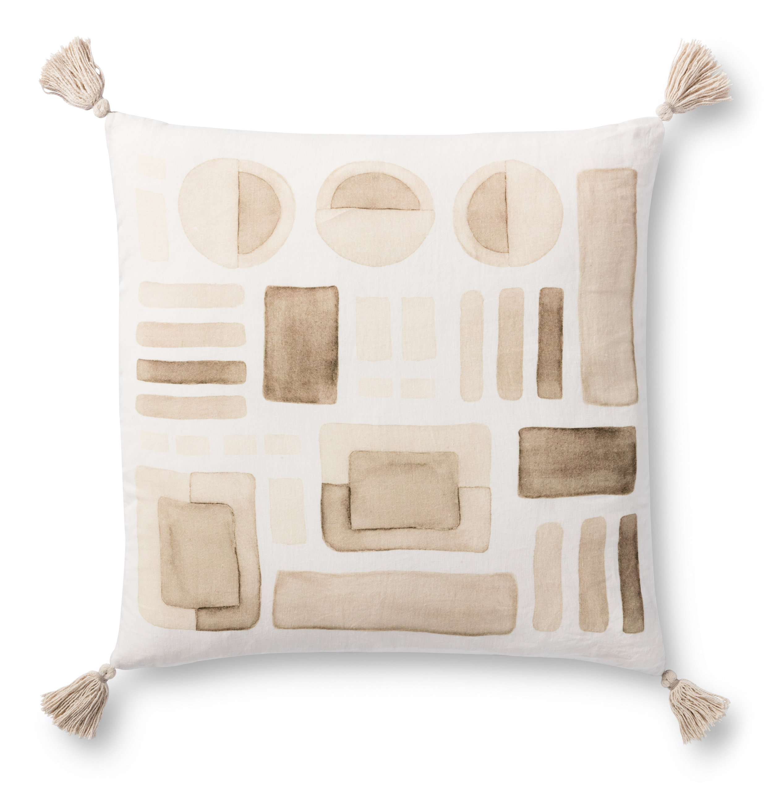 22"x22" Screen-printed Pillow on Linen Base With Handmade Tassels, 22 ...