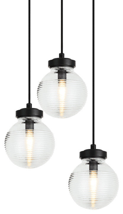 Matte Black Three Light Pendant from the Ridge Collection ...