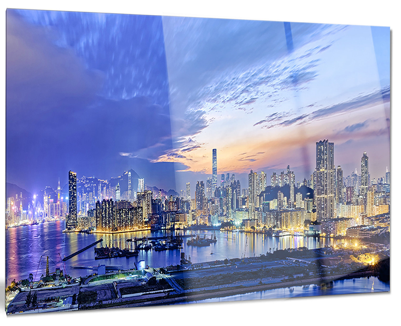 "Hong Kong City Sunset Panorama" Metal Wall Art, 28"x12" - Contemporary ...