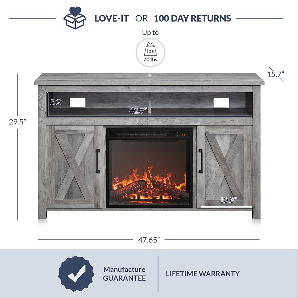 48" Corin TV Stand Console With 18" Electric Fireplace, 48" - Rustic ...