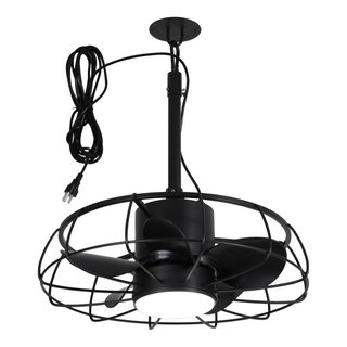20-inch IP65 Outdoor Black Caged Ceiling Fan with Light and Remote ...
