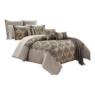 14 Piece Queen Polyester Comforter Set with Jacquard Print Design ...