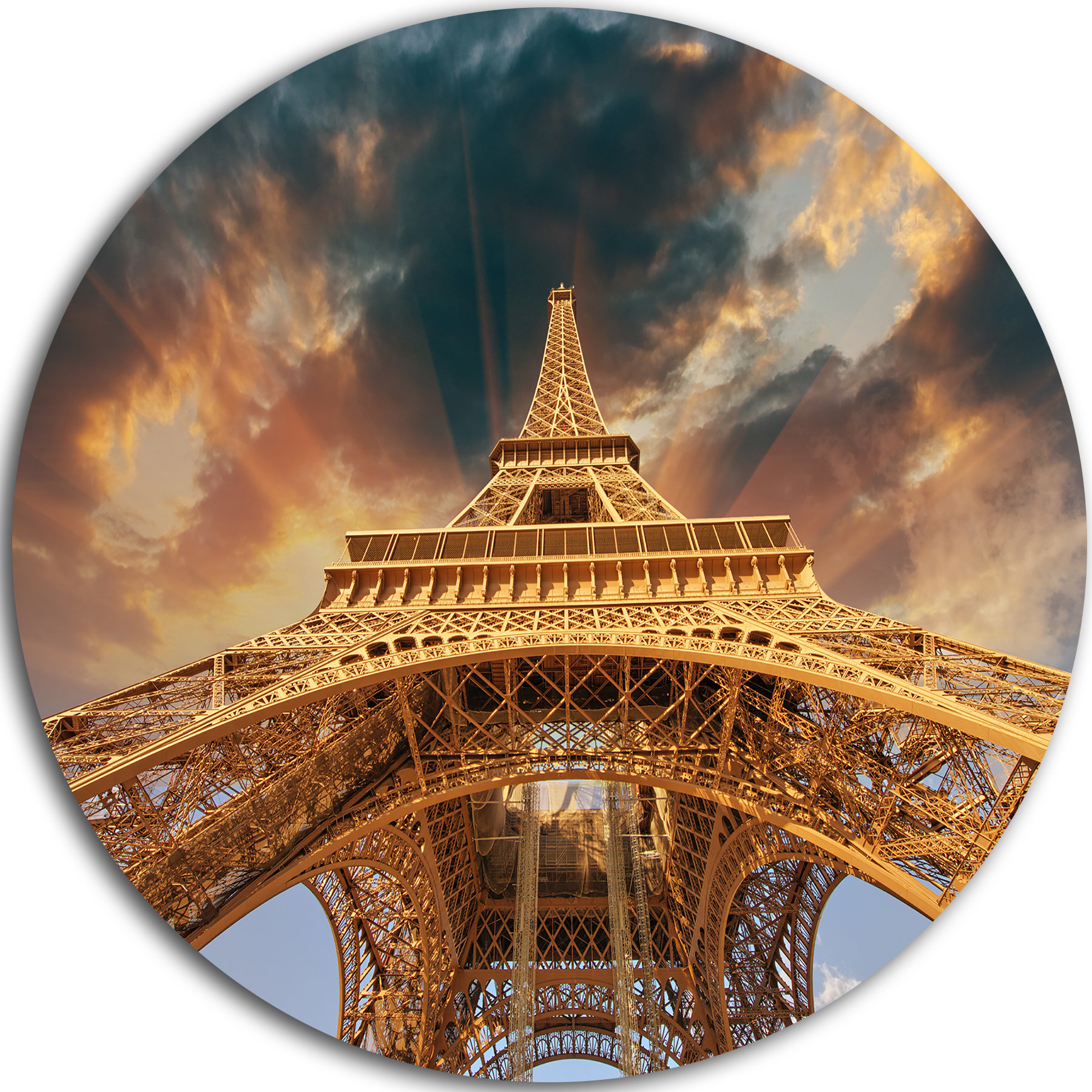 Paris Eiffel Tower In Paris With Sunset Colors, Disc Metal Artwork ...