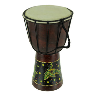 Aboriginal Dot Painted Dolphin Wooden Coastal Theme Djembe Drum 11 inch ...