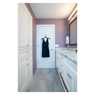 Modern Main Bathroom With a White Shaker Style Vanity and Lavender ...