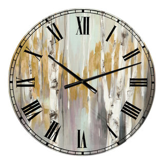 Silver and Yellow Birch Forest Ii Cottage Oversized Clock, 23x23 ...