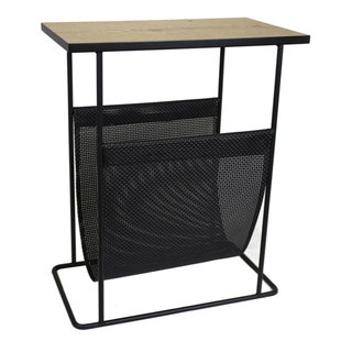 Metal Frame Magazine Rack With Wooden Tabletop, Black And Brown ...