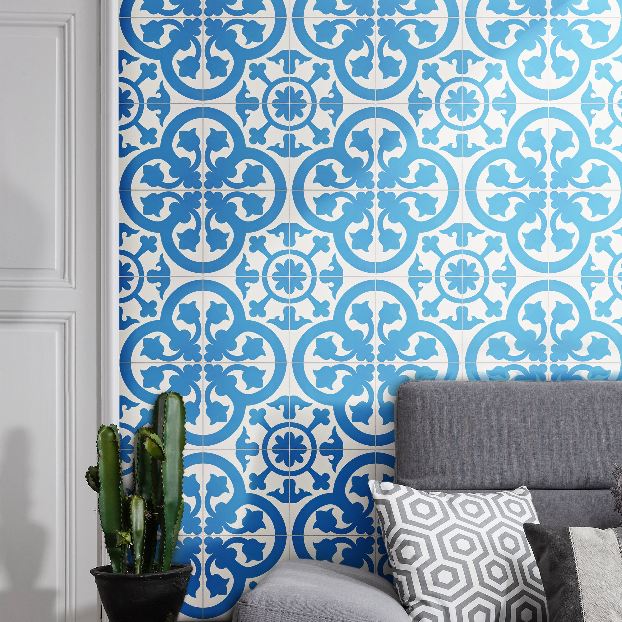 Melah Handmade Cement Tile, Blue/White, Sample, Sample - Contemporary ...