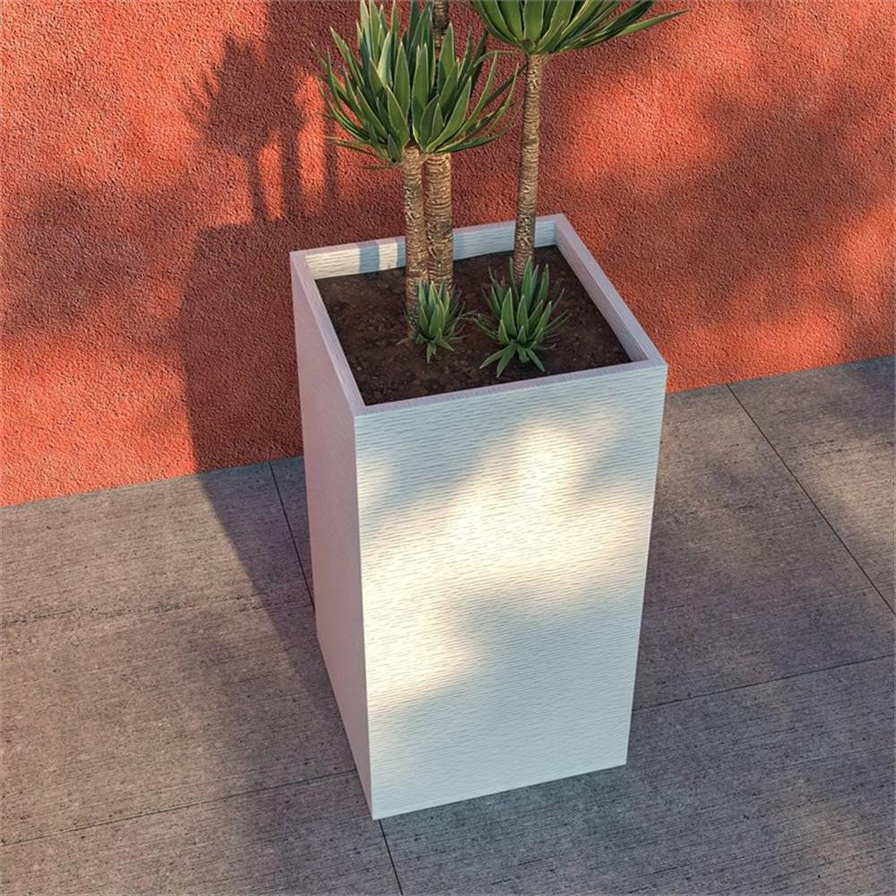 LeisureMod Basalt Fiberstone and MGO Clay Tall Square Planter White 31 ...
