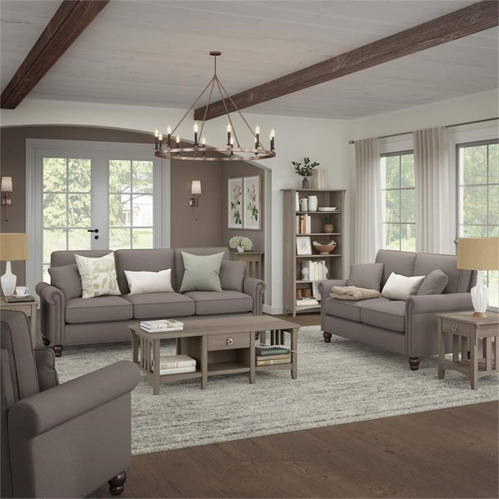 Coventry 85W Large Living Room Sofa in Beige Herringbone Fabric ...