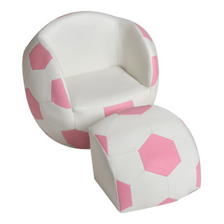 Children'S Pink And White Soccer Chair W Pull Out Ottoman ...
