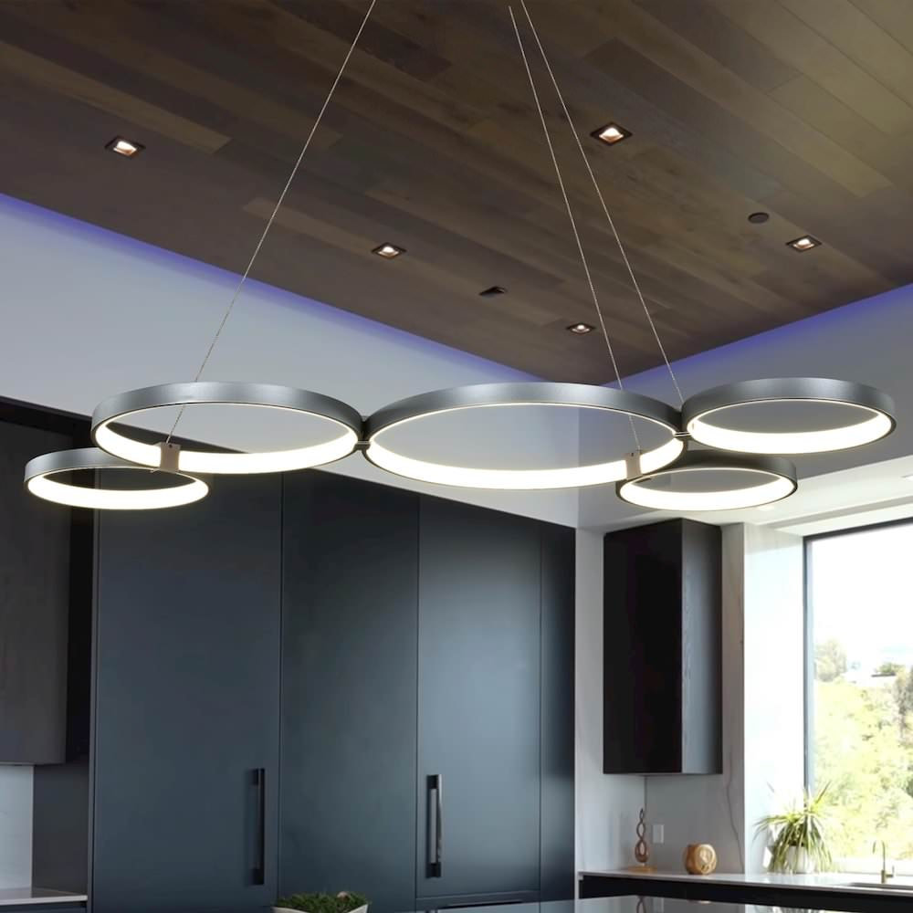 Integrated LED Chandelier Height Adjustable Multi-Ring Pendant Light in ...