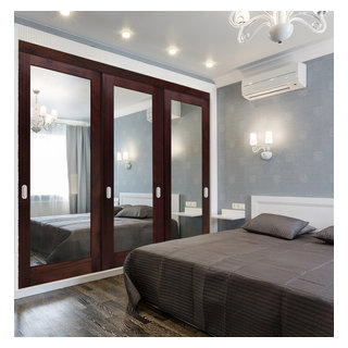 3 Panels Mahogany Solid Wood Sliding Closet Door with Mirror Insert, 72 ...