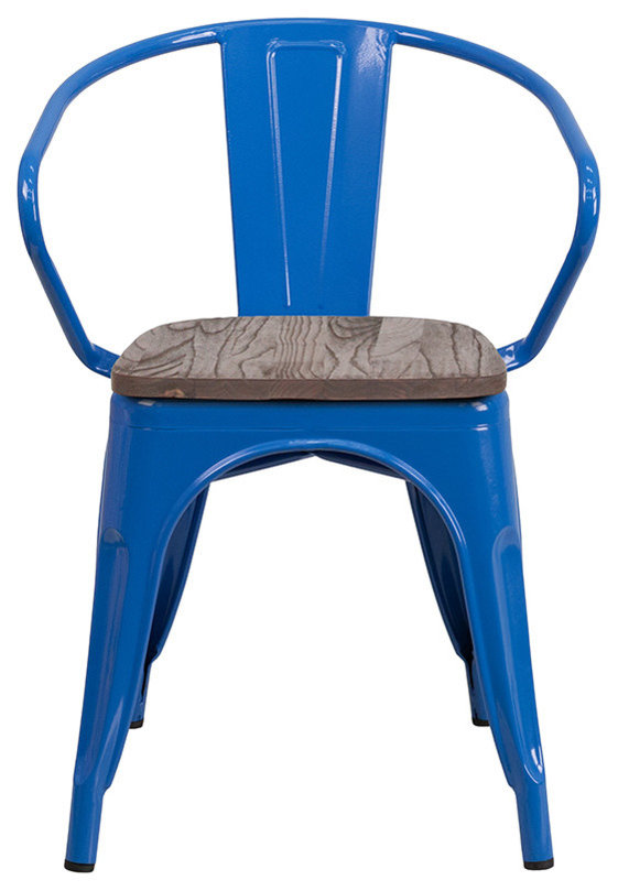 Blue Metal Chair with Wood Seat and Arms - Contemporary - Dining Chairs ...