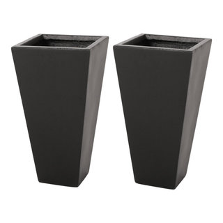 Toland Outdoor Modern Cast Stone Planters (Set of 2), 13 W X 13 D X 24. ...