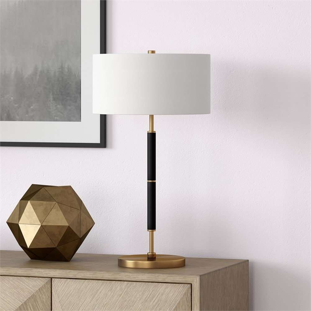 Maklaine Contemporary Two Tone Metal Table Lamp in Black with Brass ...