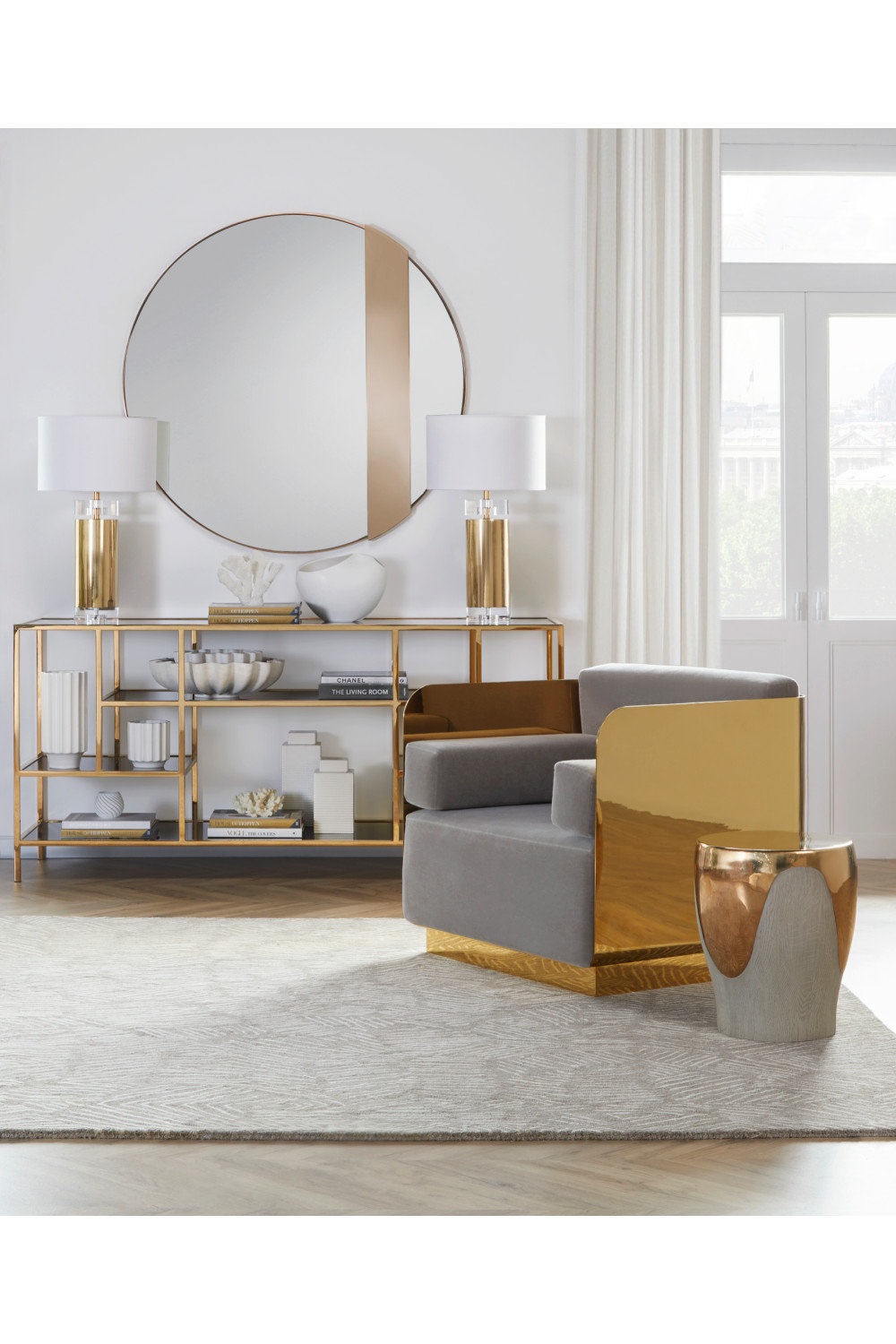 Rose Gold Accent Round Mirror | Andrew Martin Titian - Contemporary ...