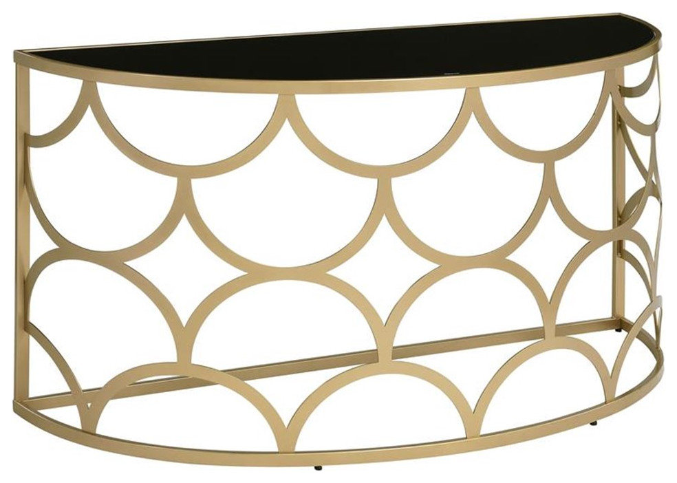 Bowery Hill Half Moon Glass Top Console Table with Metal Base in Gold ...