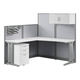 Office in an Hour L Cubicle Desk with Storage in Pure White ...