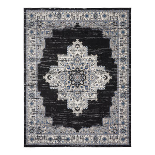 Nourison Passion Machine Made Area Rugs, Black Ivory 8'x10', 8'x10 ...