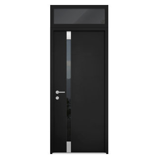 Front Exterior Prehung Steel Door Cynex 6777 Black Stainless Inserts ...