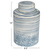 Tall Stoneware Striped Ginger Jar With Reactive Glaze, Blue and White ...