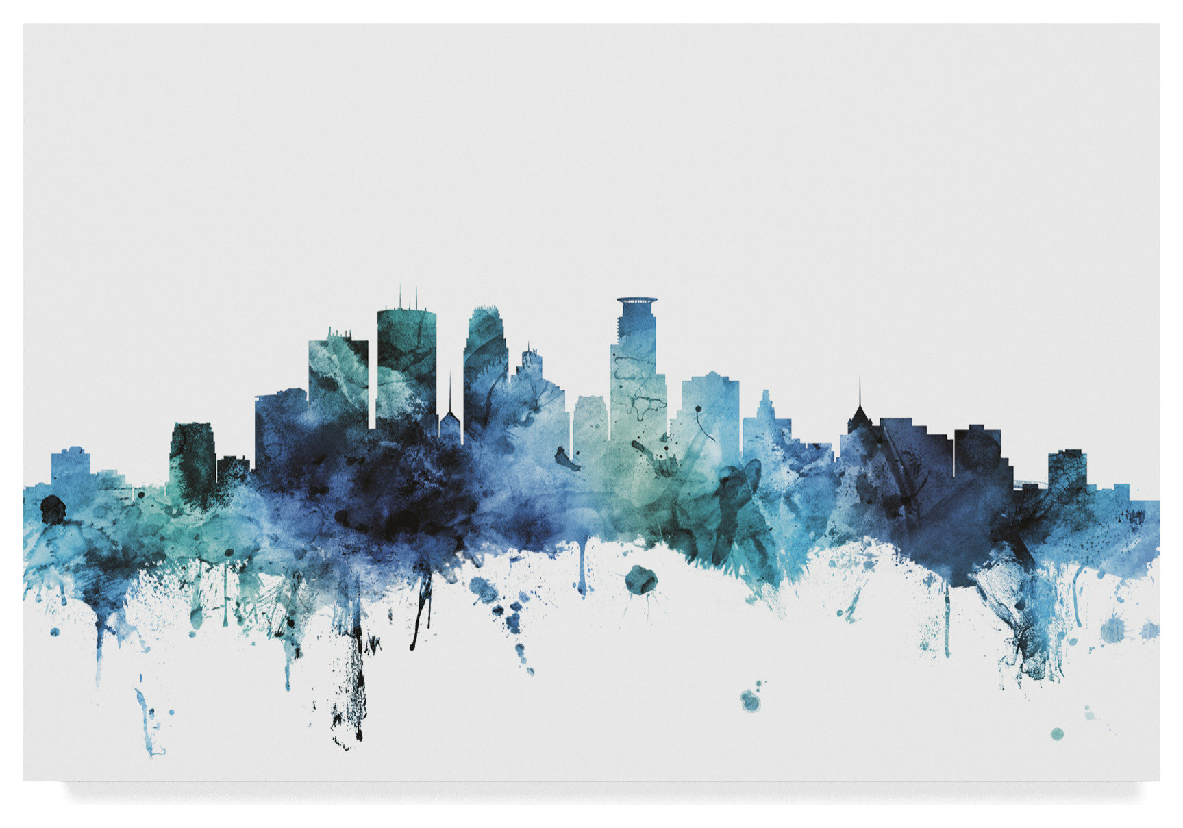 Michael Tompsett 'Minneapolis Minnesota Blue Teal Skyline' Canvas Art ...