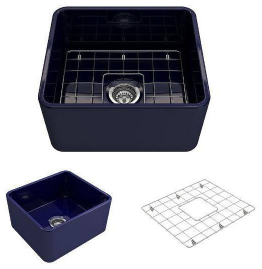 Bocchi Classico 20" Blue Fireclay Single Bowl Farmhouse Sink With Grid ...