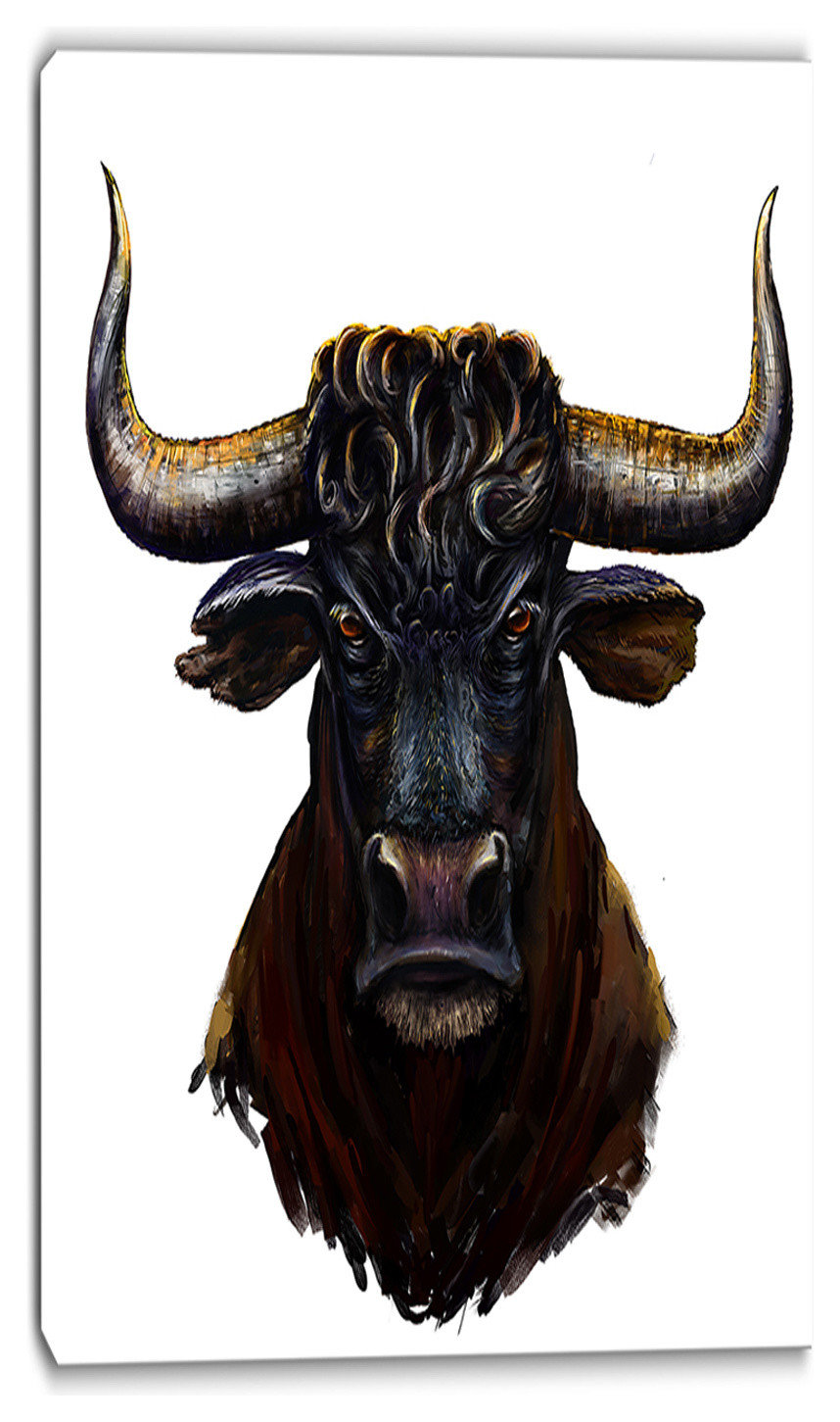 Furious Bull Illustration Art, Animal Canvas Print, 20"x40 ...