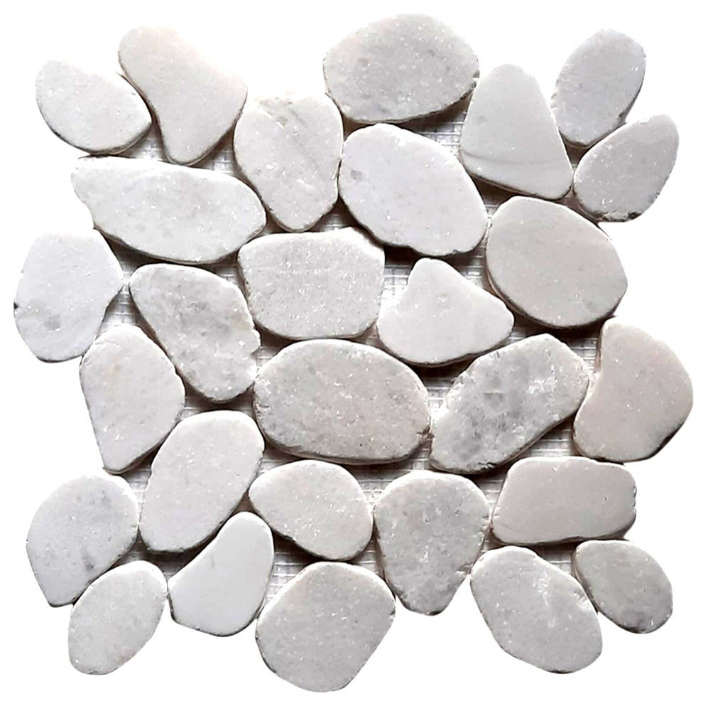 Milky white xl sliced jumbo pebble tile 12x12 for flooring use ...