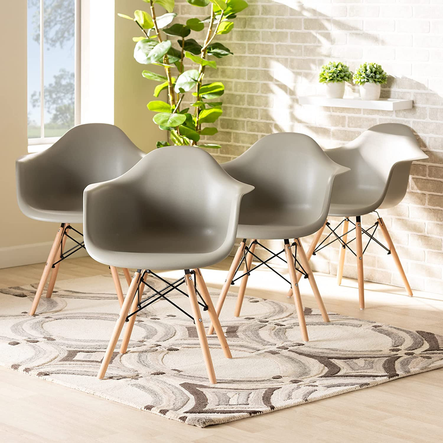 Set of 4 Dining Chair, Angled Legs With Crisscross Support & Plastic ...