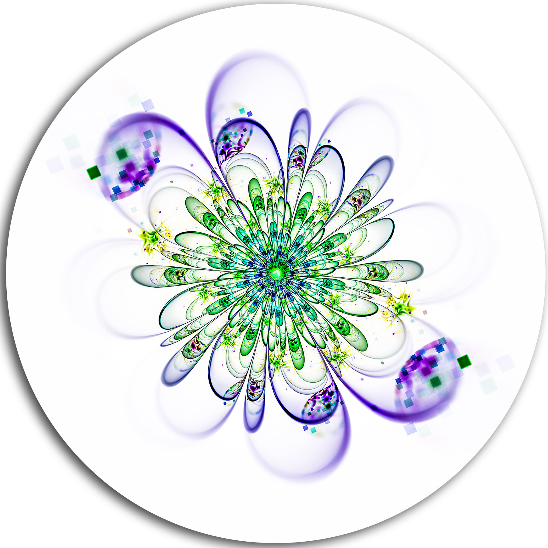 Fascinating Green Purple Fractal Flower, Floral Disc Metal Artwork ...