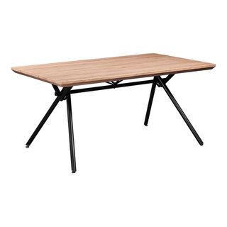 Modern MDF/Metal Rectangular Dining Table, Natural - Midcentury ...